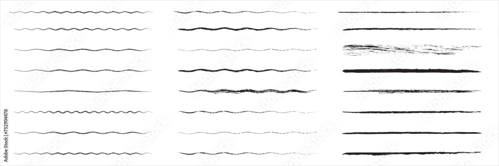 Set of wavy horizontal lines. Marker hand-drawn line border set and ...