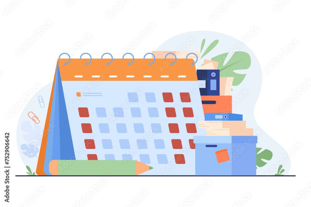 Huge calendar with four working days and three days-off. Pencil, box ...