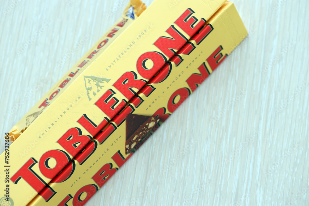 KYIV, UKRAINE - OCTOBER 31, 2023 Yellow Toblerone Chocolate Bar ...