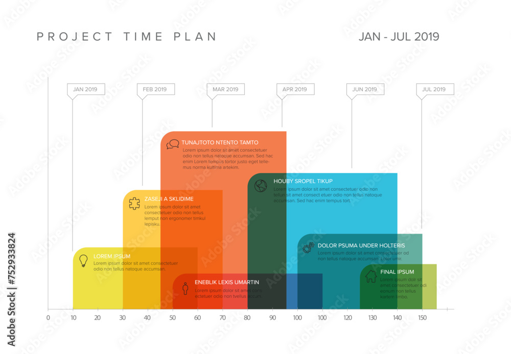 Project Timeline Gantt Graph Template With Overlay Blocks Stock Vector Adobe Stock