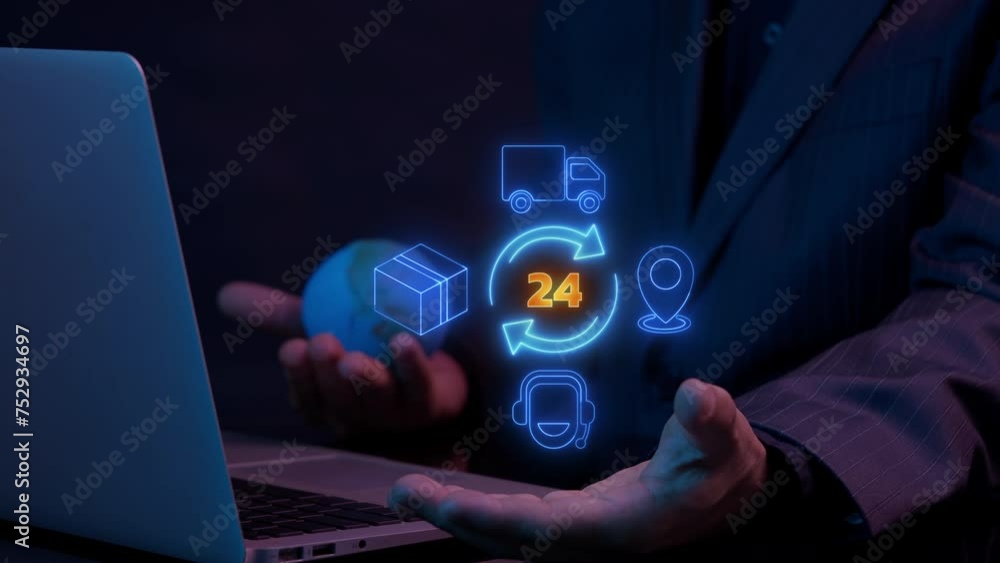 Concept of E-commerce, delivery and logistic chain sign. Freight ...