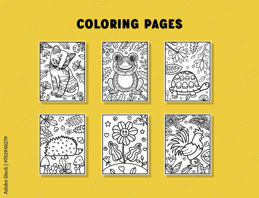 Children Coloring book. Hand drawn coloring for kids with animals ...