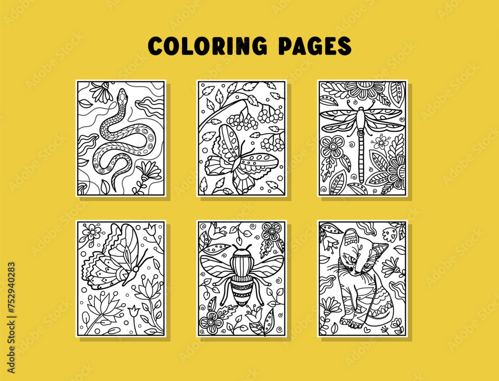 Children Coloring book. Hand drawn coloring for kids with animals ...