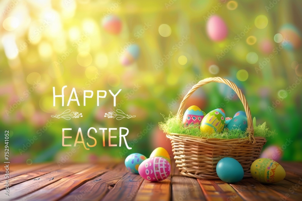 Colorful Easter Egg Basket chocolate bunny. Happy easter Easter egg ...