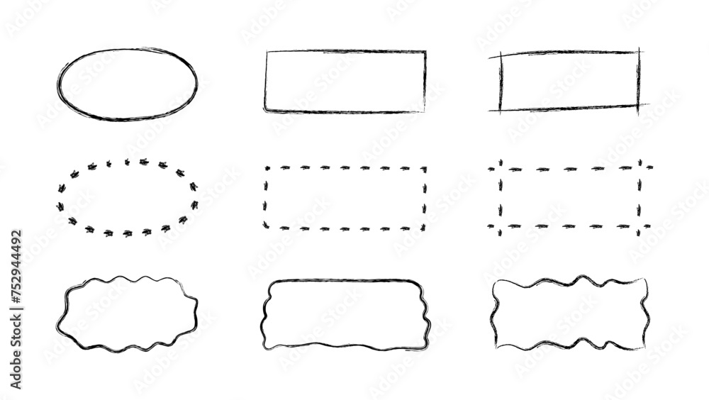 Hand-drawn doodle frames. Set of the vector text boxes isolated on a ...