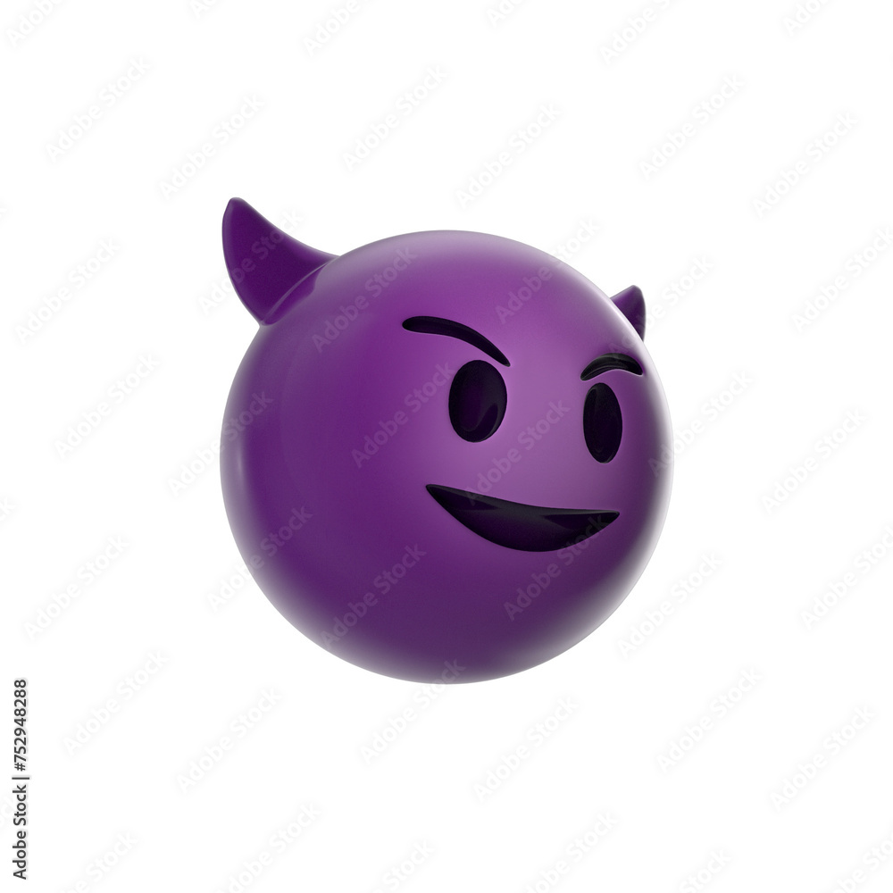 High quality emoticon smiling with horns, devil emoji isolated on white ...
