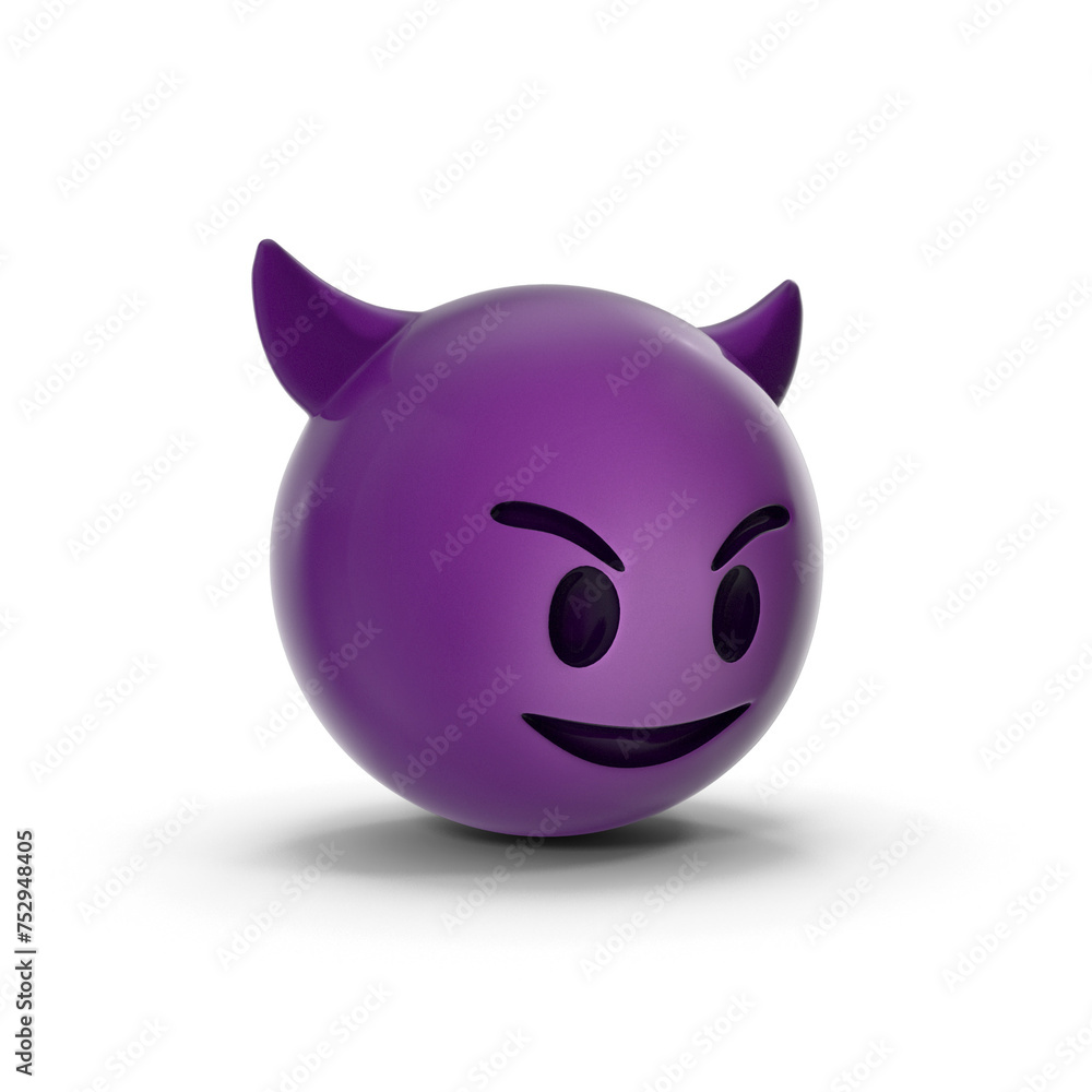High quality emoticon smiling with horns, devil emoji isolated on white ...