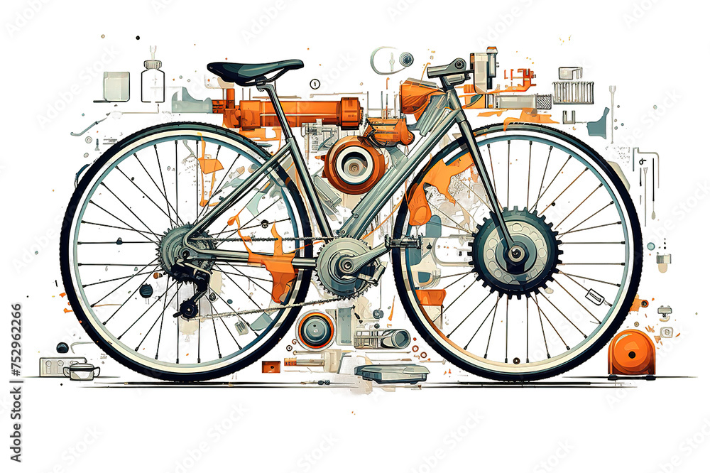 Ink pen drawing depicting a retro dual-bike isolated on a Transparent ...