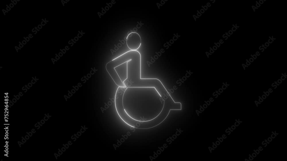 Neon glowing white international symbol of access icon animation in ...
