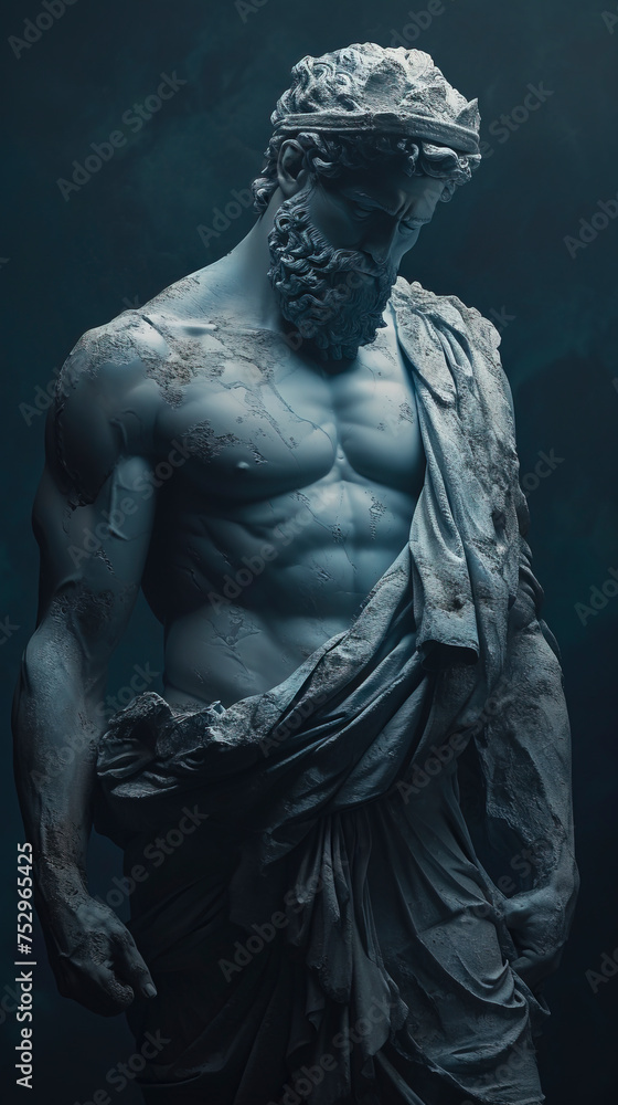 Divine Presence: A Greek God Statue in Muted Colours on Dark Background ...