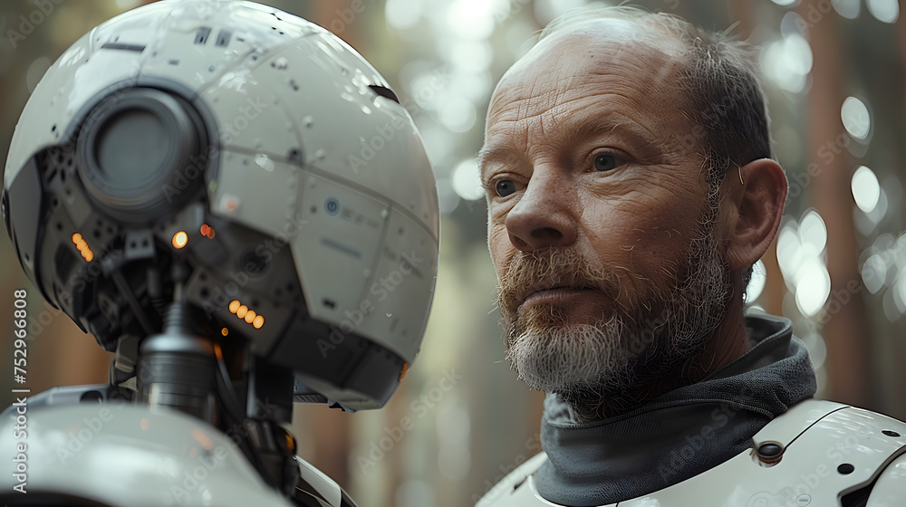 Service Robot Helper. Friendly Cyborg Assisting Humans, Interaction and ...