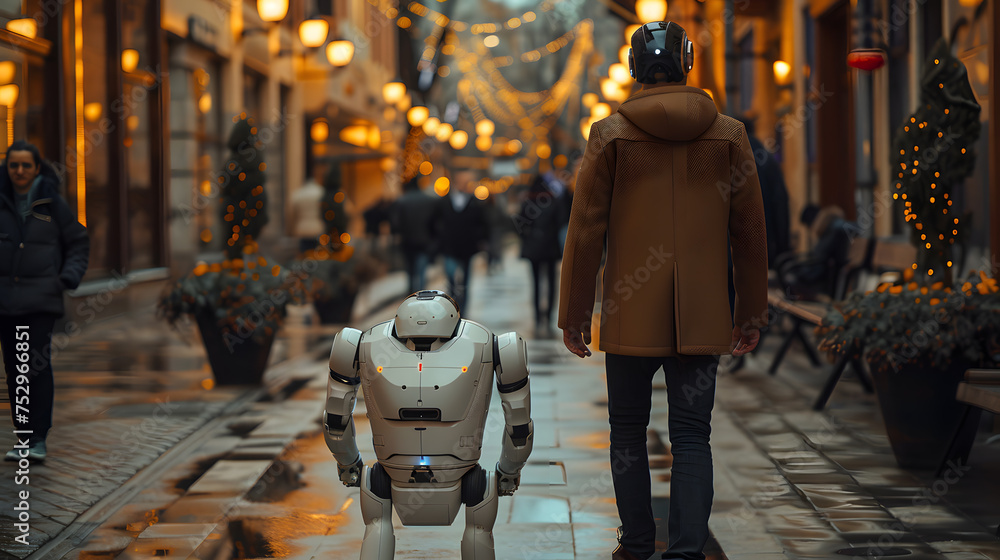 Service Robot Helper. Friendly Cyborg Assisting Humans, Interaction and ...