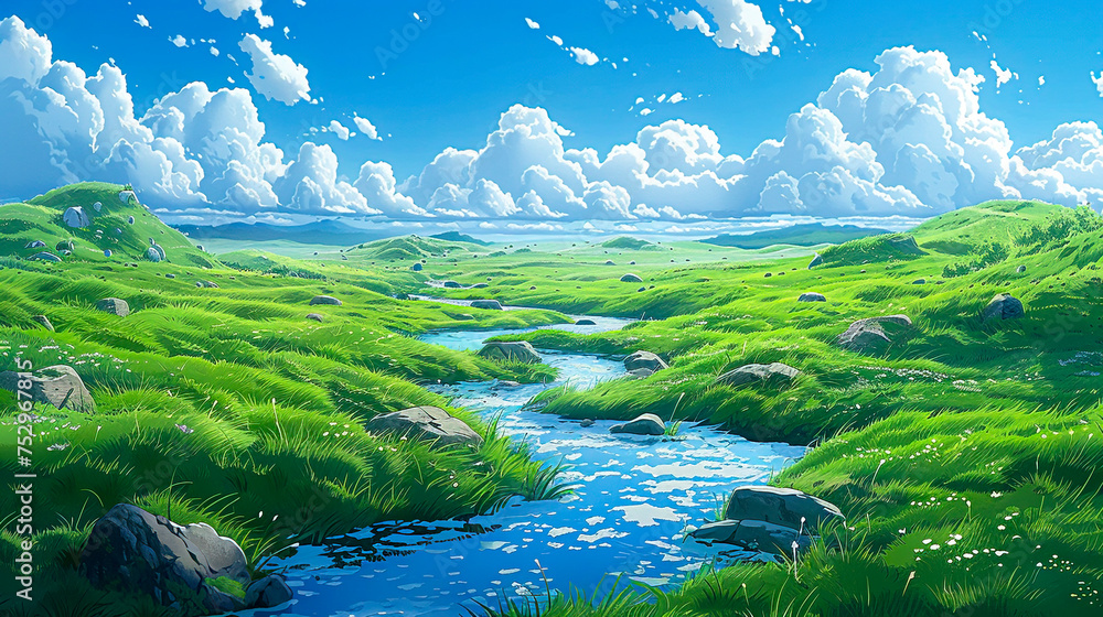 Rolling Meadows: A Stunning View of Lush Green Hills and Clear Blue ...