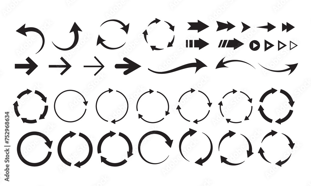 Arrow and pointer silhouette direction symbols. Circle arrows. Circular ...