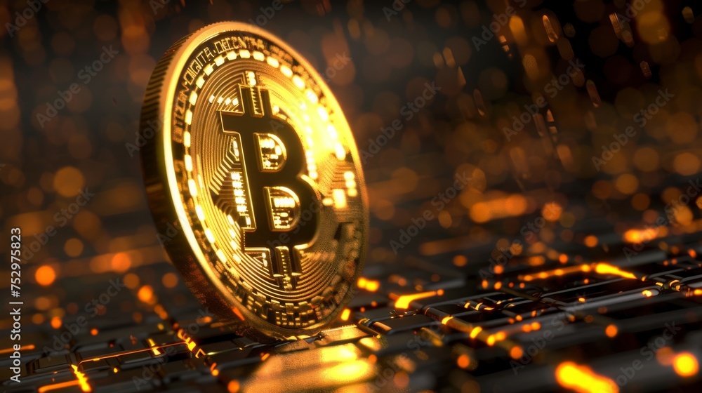 gold coin has the letter B inside, and has a graph in the background ...
