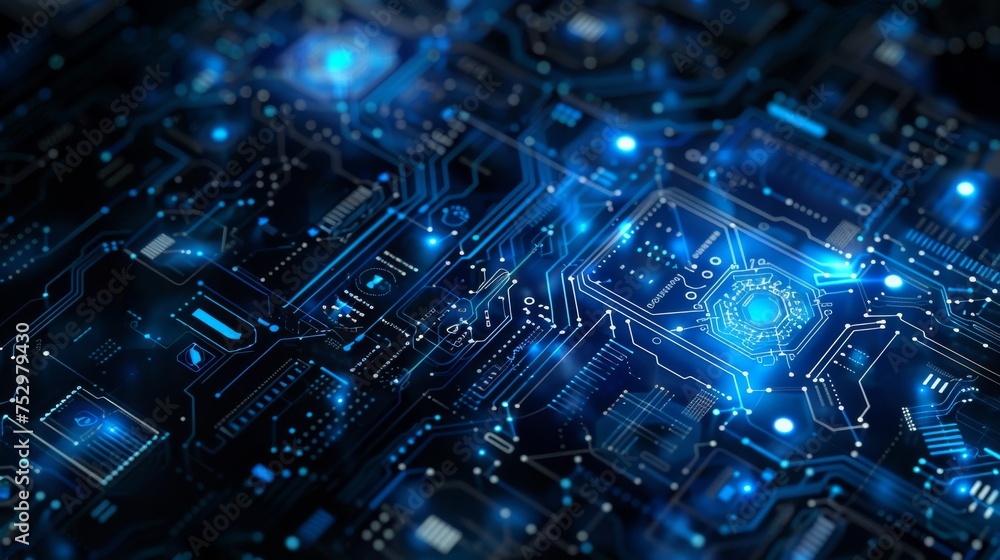 Abstract tech-inspired background with digital blueprints and circuit ...