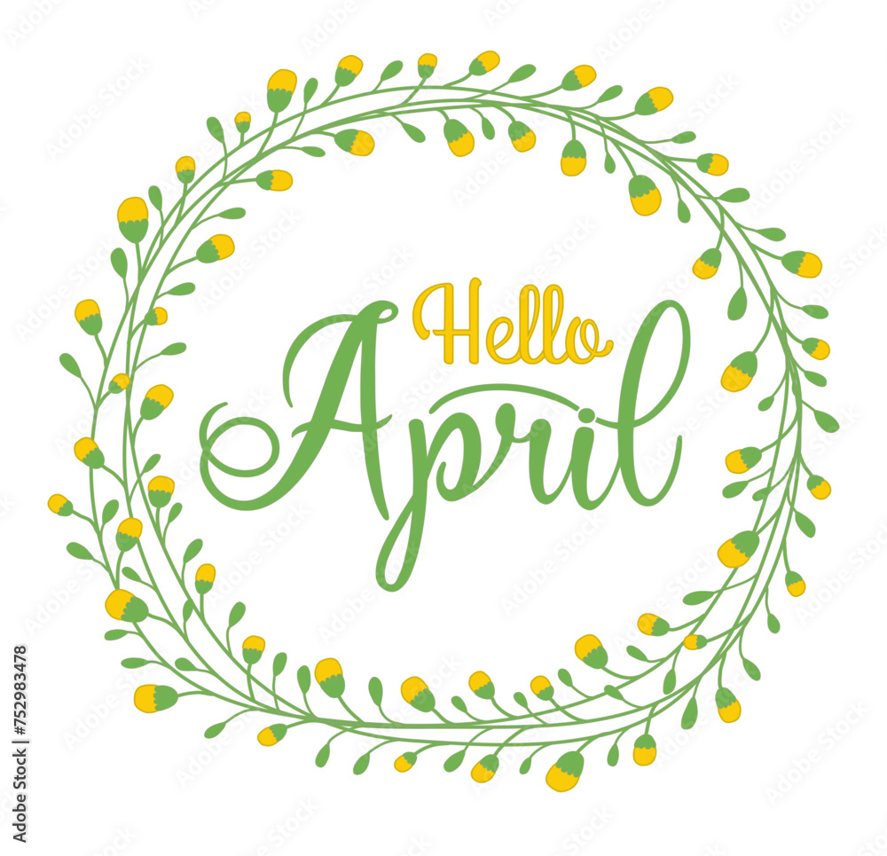 Handwritten, hello april, lettering message. April welcome quote with ...