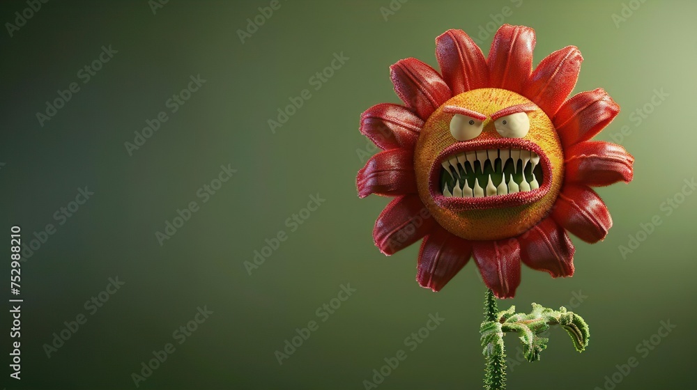 Angry flower with sharp teeth. Carnivorous predatory plant. Scary ...