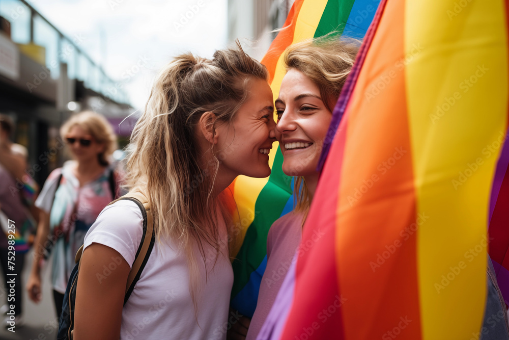 Two women share a tender moment, their joy encapsulated within the ...