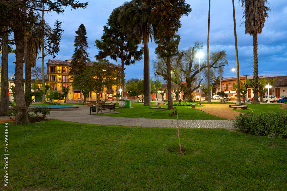 View of the main square of Santa Cruz town with the facade of the Santa ...