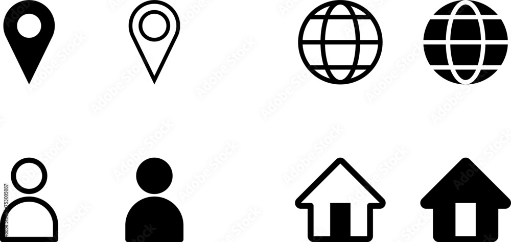 Web or App UI User Interface Symbol Icon Set including Location Pointer ...