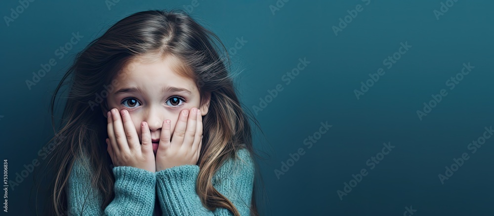 Innocent Child Hiding Face with Emotional Gestures of Shyness and Fear ...