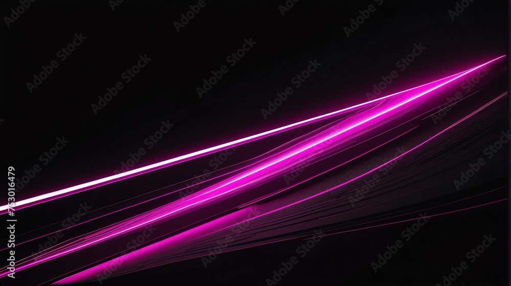 Reflective pink laser curved slanted light ray on a plain black ...