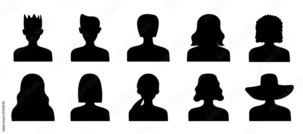 Set of silhouettes of heads of women and men, avatars. Vector ...