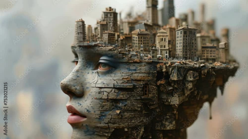 ชื่อ Abstract image of a businessman's head silhouette with a city ...