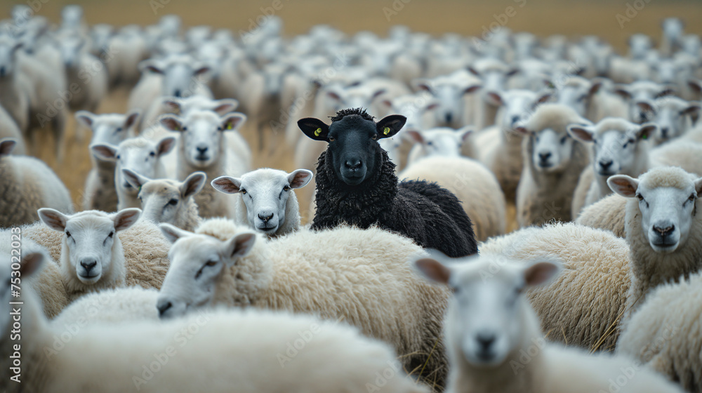 Oveja negra entre un rebaño de ovejas blancas Stock Illustration ...