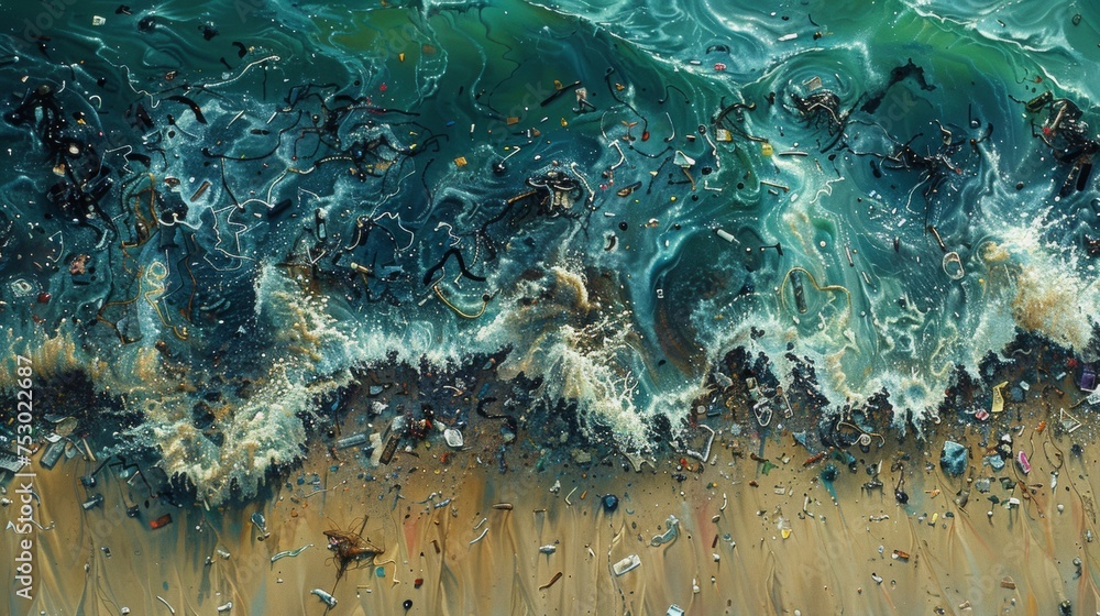 a polluted body of water, its once-clear surface now marred by a thick ...