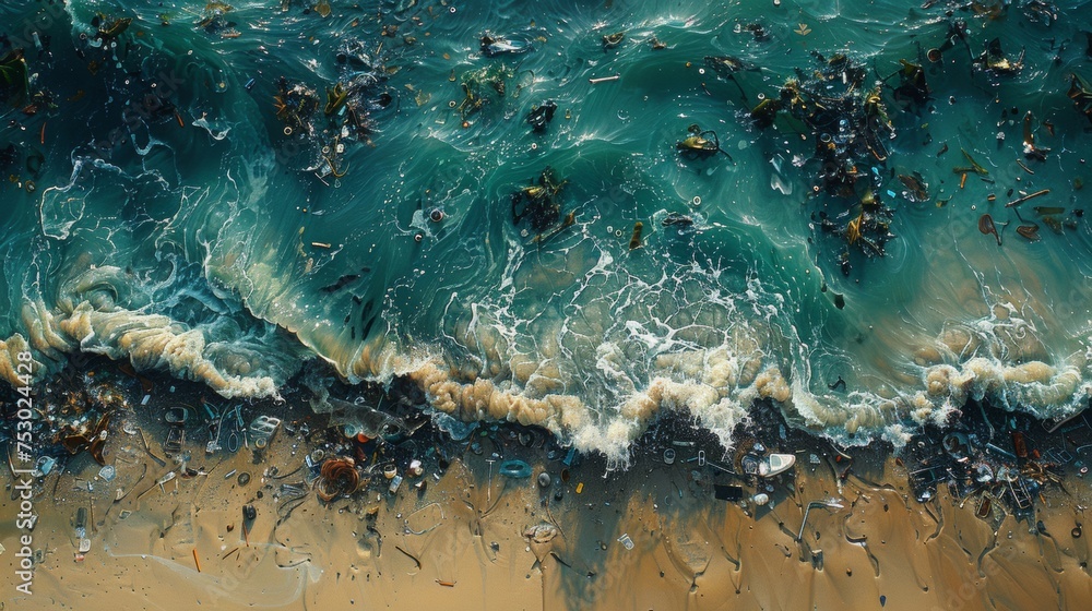 a polluted body of water, its once-clear surface now marred by a thick ...