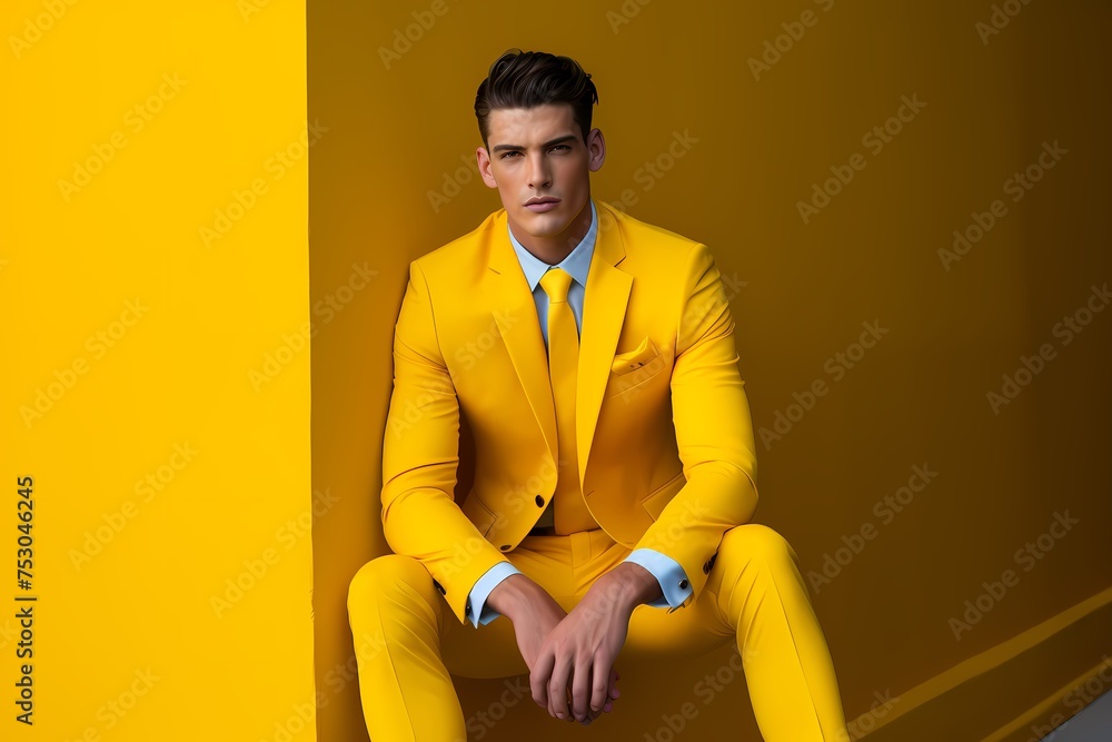 Bright colors and sleek lines define a male model's ensemble as he ...
