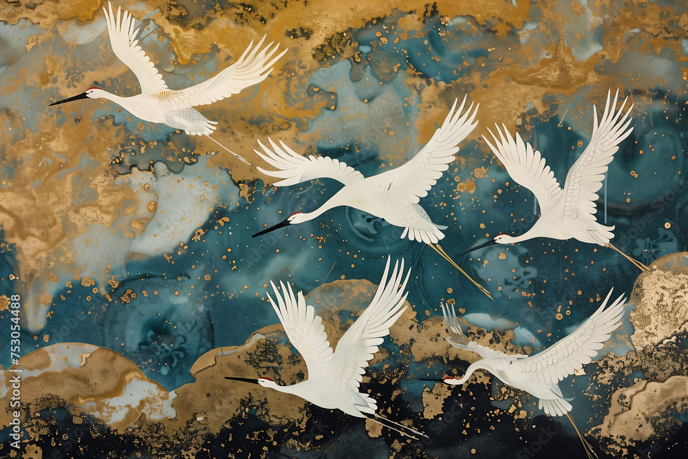 Red-crowned crane art hand-painted, acrylic oil painting, Japanese ...