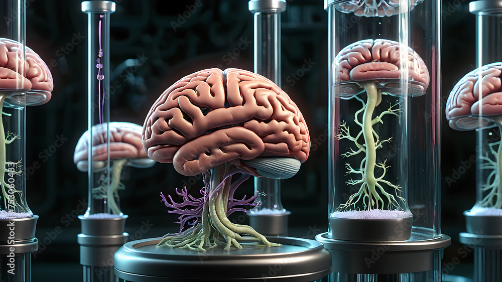 human brain in a test tube under alien observation. Aliens are ...