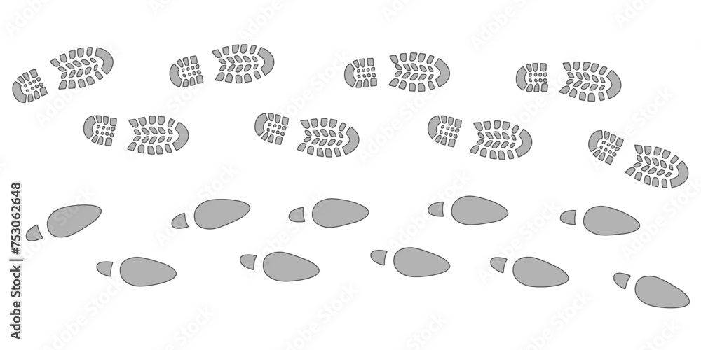 Human step footprints paths. Step by step vector isolated on white ...
