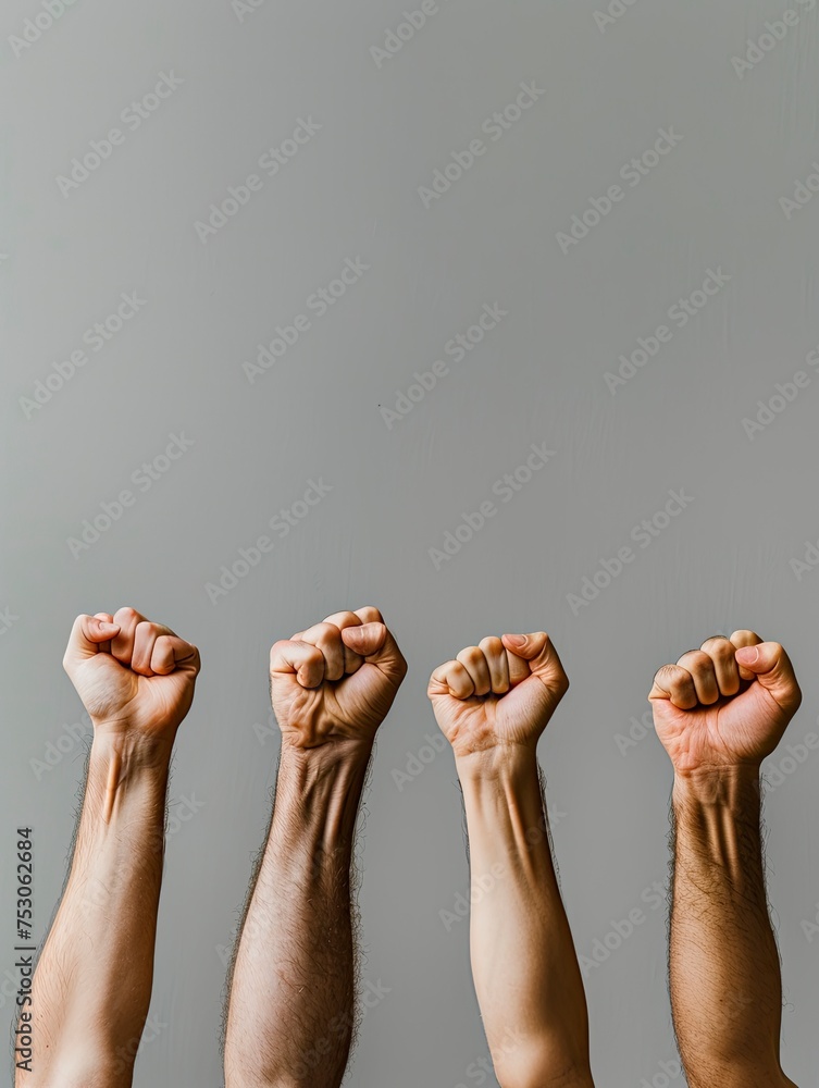 Hands of people raising up in the air fighting for their rights ...