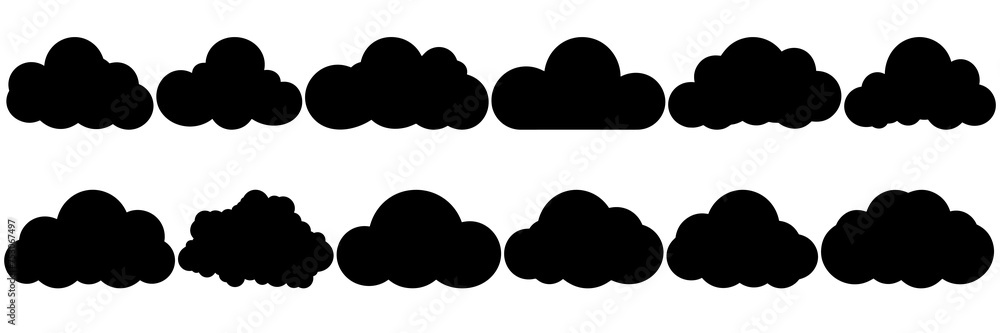 Cloud silhouettes set, large pack of vector silhouette design, isolated ...