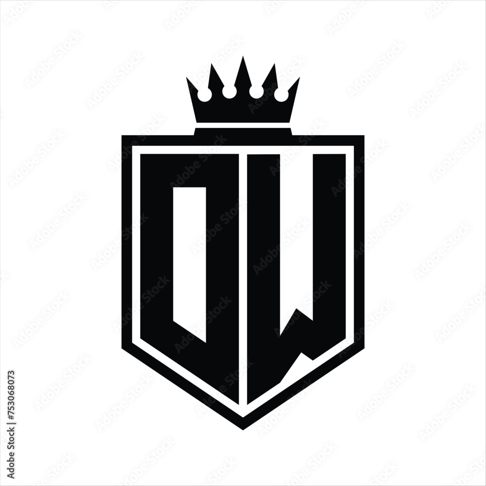 DW Logo monogram bold shield geometric shape with crown outline black ...