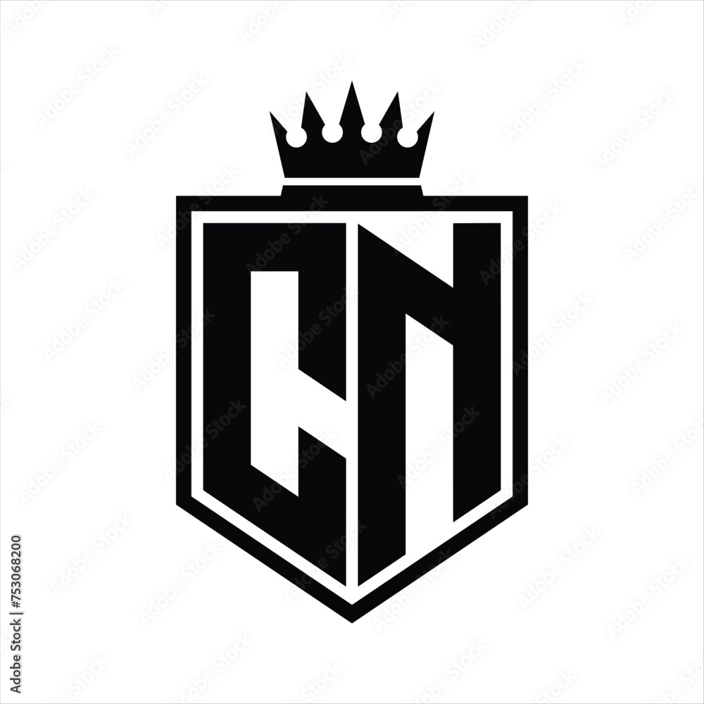 CN Logo monogram bold shield geometric shape with crown outline black ...