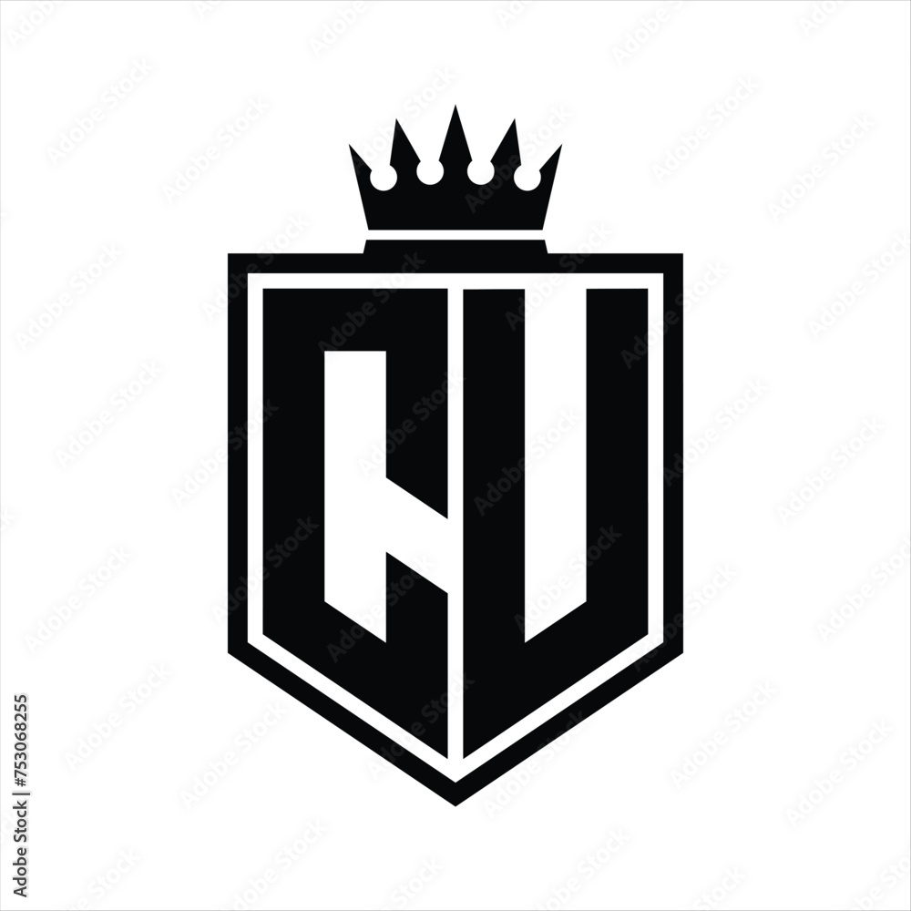 Vecteur Stock CU Logo monogram bold shield geometric shape with crown ...
