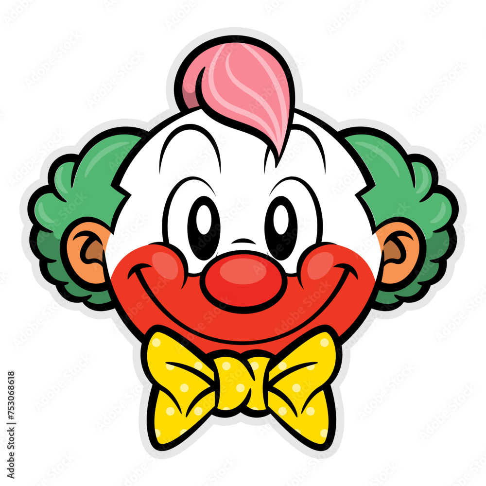 Cute Clown head cartoon character. Best for badge, logo, and icon with ...