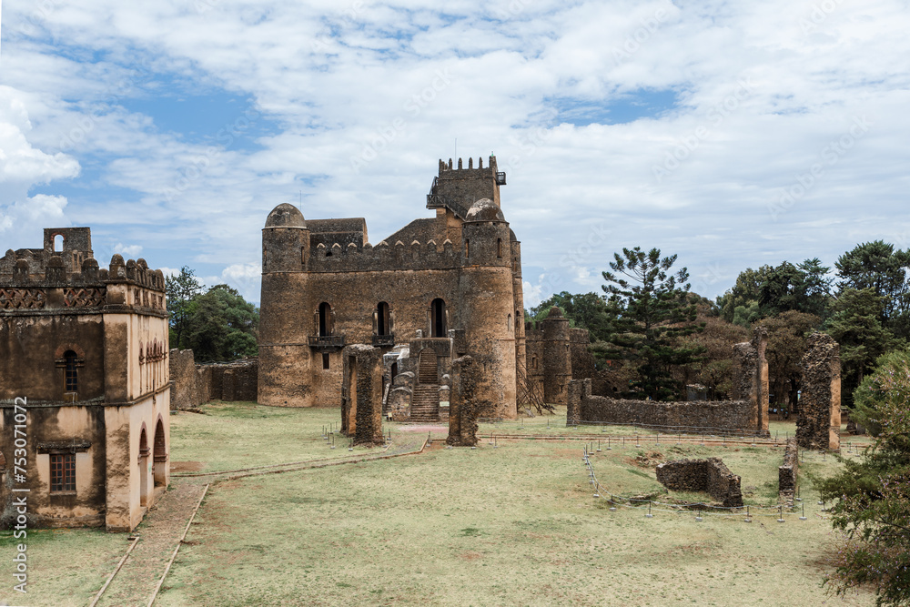 Royal Fasil Ghebbi palace, Gondar fortress-city, Ethiopia. Founded by ...