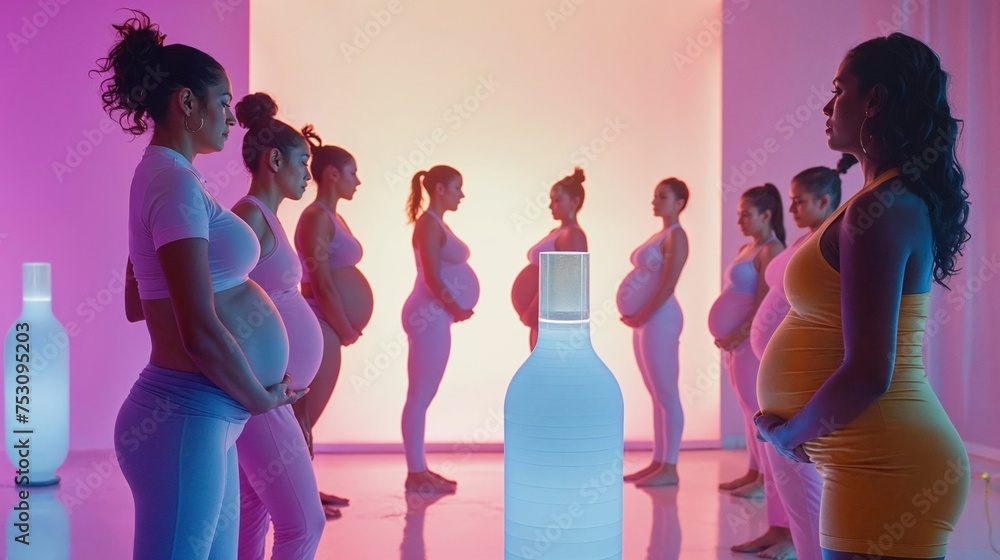 Inclusive prenatal fitness session with diverse group of pregnant women ...