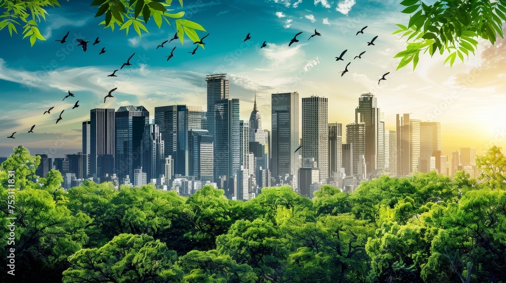 An environmental technology concept for a modern city. Sustainable ...