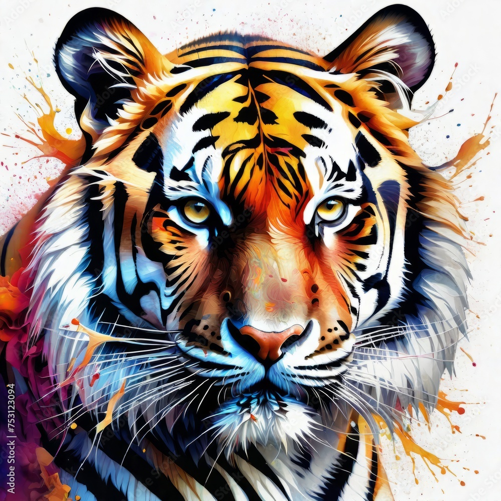 tiger with color paint on white background tiger with color paint on ...