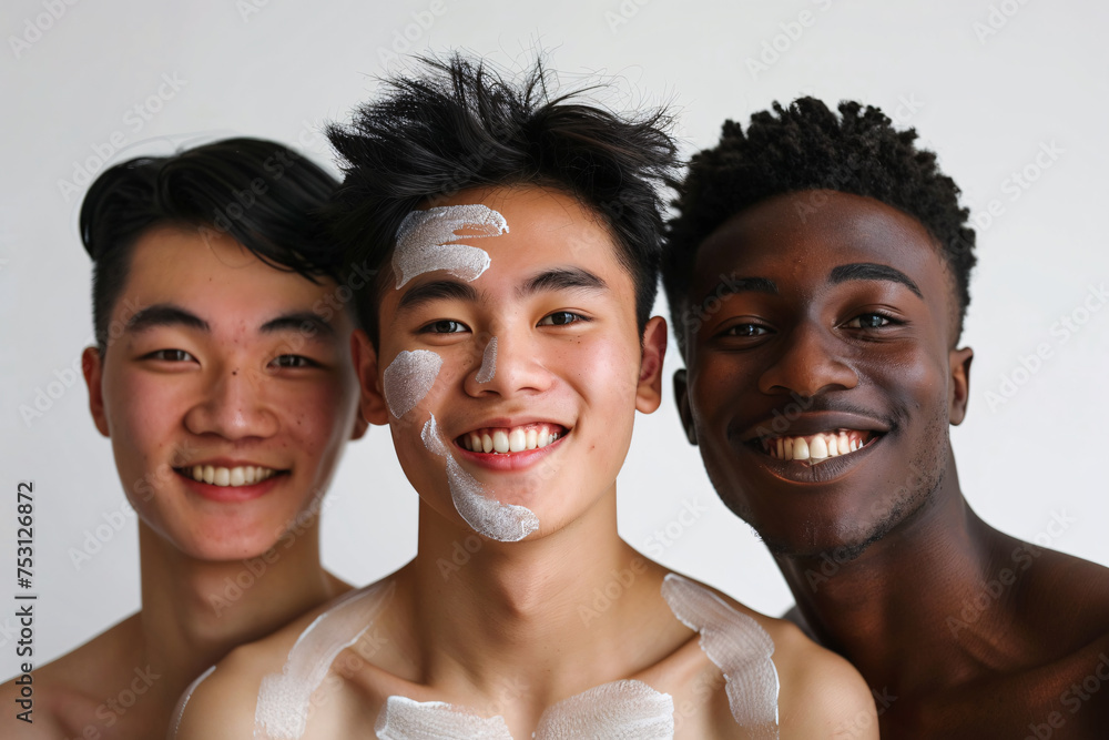 men smiling, radiating love and happiness, surrounded by friends ...