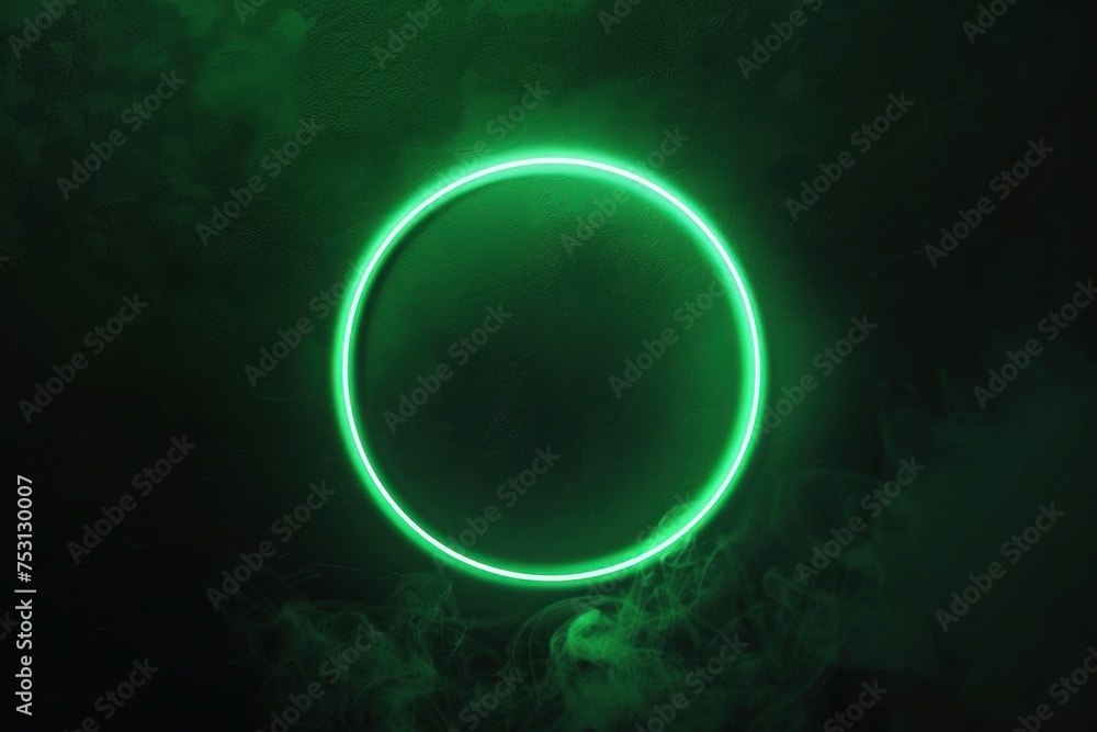 Glowing green light ring black background grainy gradient noise texture ...