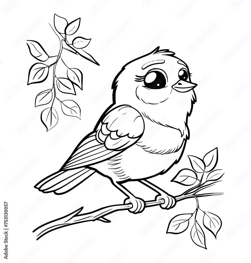 Bird in a tree cartoon coloring pages for kids - coloring book Stock ...