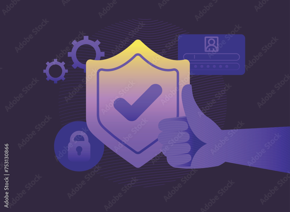 Hand thumb up gesture with secure shield illustration vector design on ...